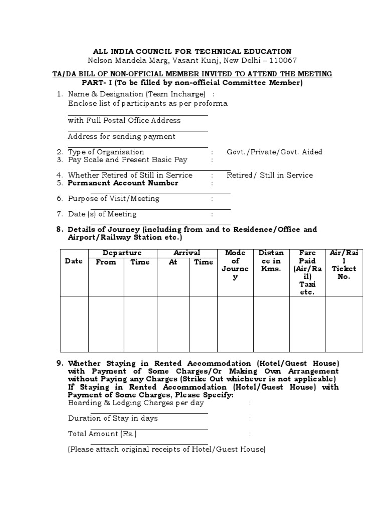 Ta/Da Bill of Non-Official Member Invited To Attend The Meeting | PDF ...