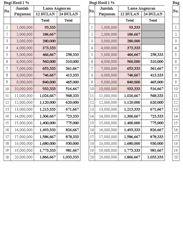 Tabel Pinjaman Koperasi | PDF