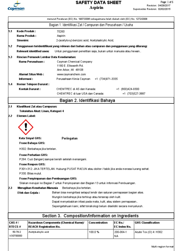 Aspirin Sds | PDF