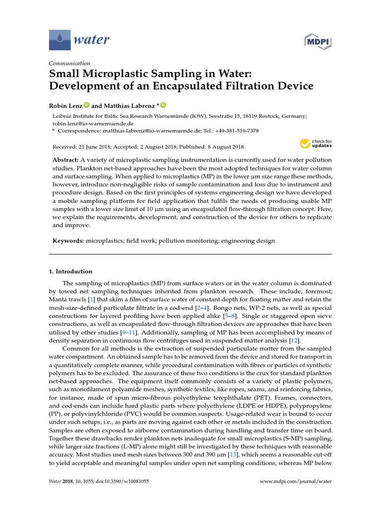 Small Microplastic Sampling in Water Development o | PDF | Lake | Pump