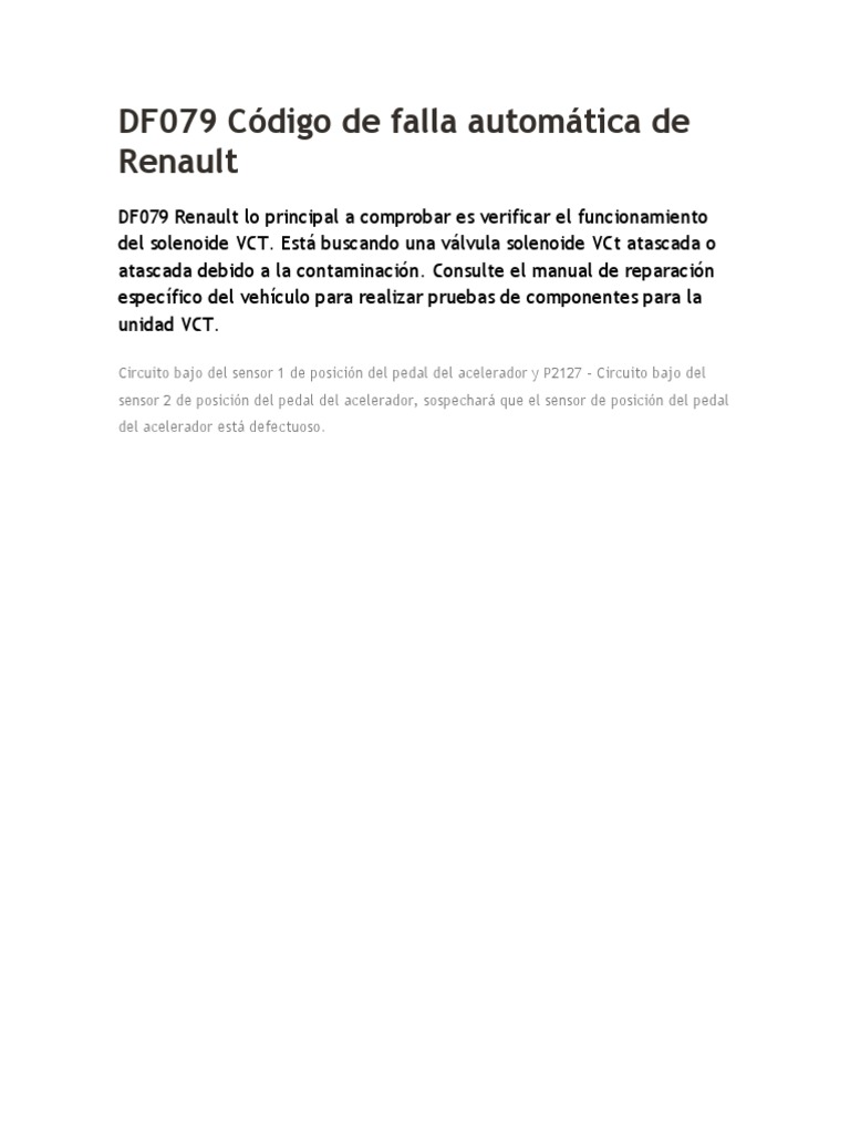 Código DF079: Diagnóstico Renault | PDF | Hogar, jardinería y bricolaje