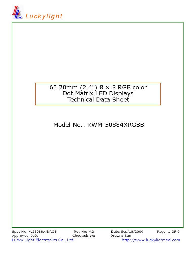 Technical Specifications and Performance Data for the Luckylight 8x8 ...