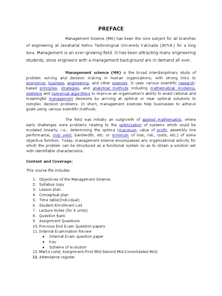 Management Science Preface | PDF