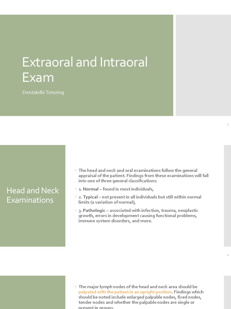 Extraoral and Intraoral Exam: Dentalelle Tutoring | PDF | Cytopathology ...
