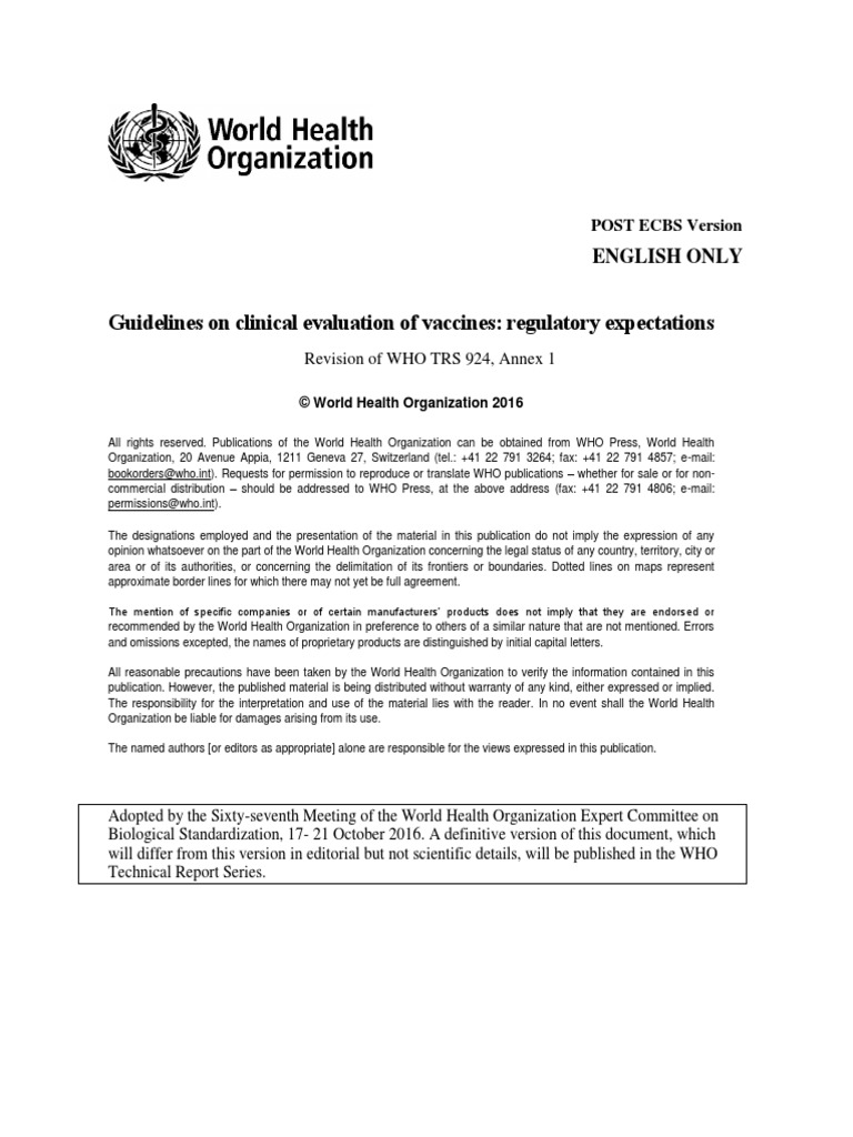 WHO Guidelines On Clinical Evaluation of Vaccines (Clinical - Changes ...