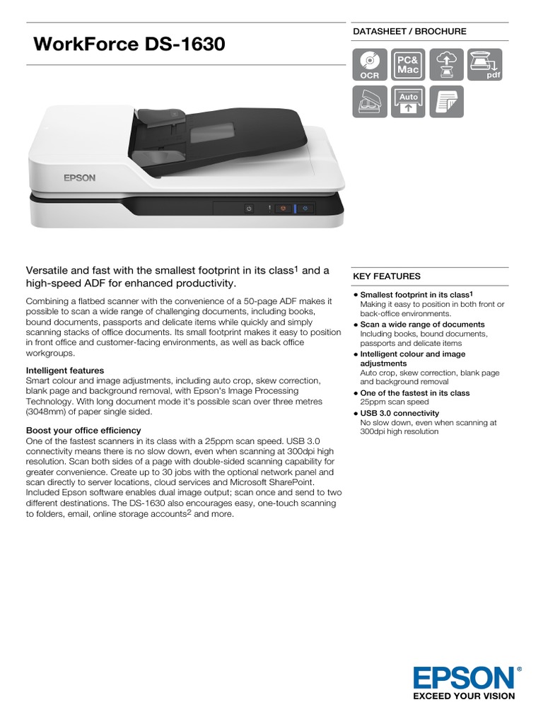Epson WorkForce DS-1630 Scanner Overview | PDF | Image Scanner ...