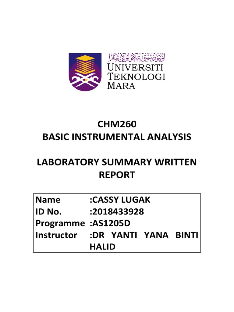 CHM260 Basic Instrumental Analysis Laboratory Summary Written | PDF ...