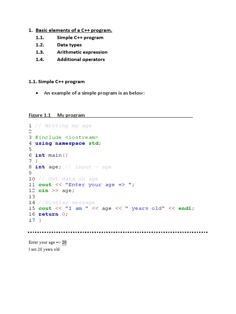 Basic Elements of A C++ Program. 1.1. Simple C++ Program 1.2. Data ...