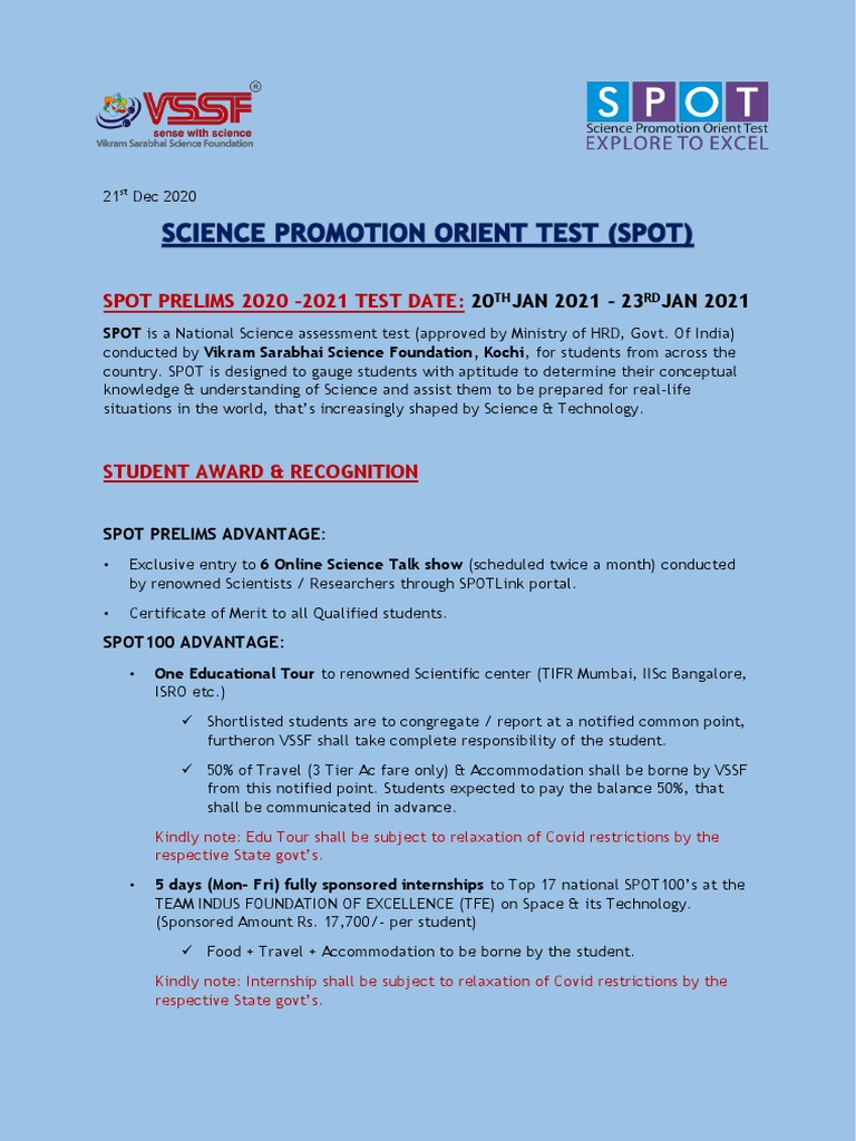 SPOT Prelims 2020-2021 Details | PDF | Multiple Choice | Fee