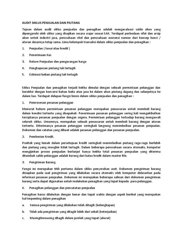 Audit Siklus Penjualan Dan Piutang | PDF