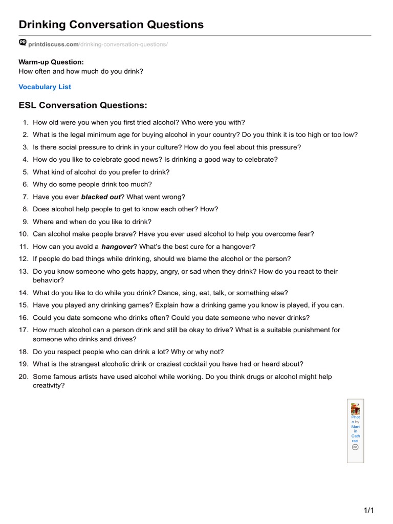 Drinking Conversation Questions | PDF | Beverages