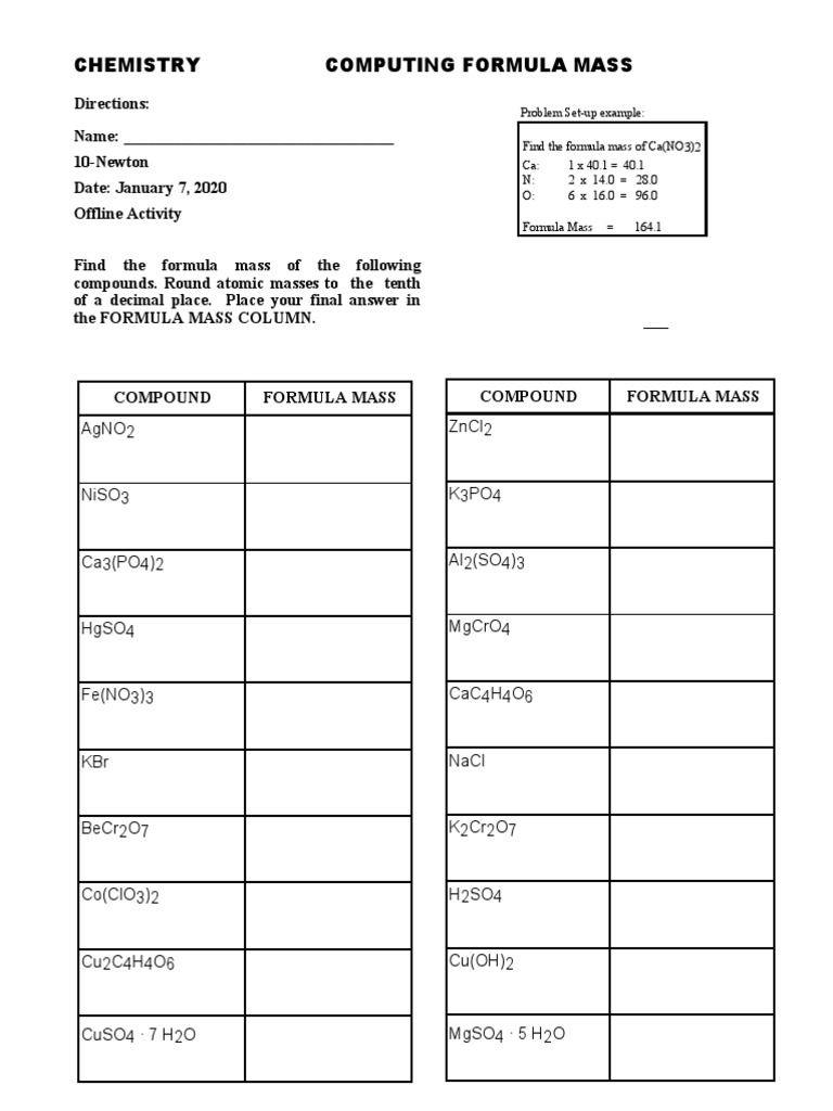 Calculate Atomic Mass Worksheet