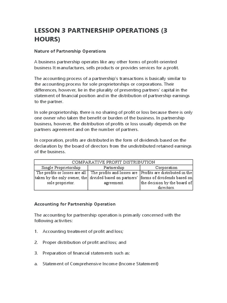 Lesson 3 Partnership Operations | PDF | Debits And Credits | Partnership