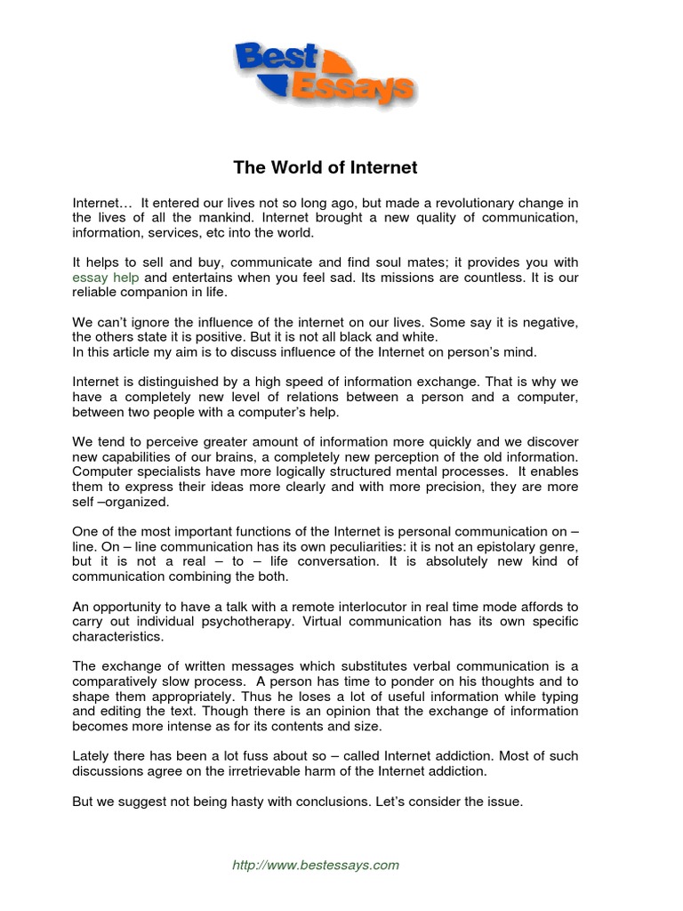 The World of Internet: Essay Help | PDF | Communication | Information