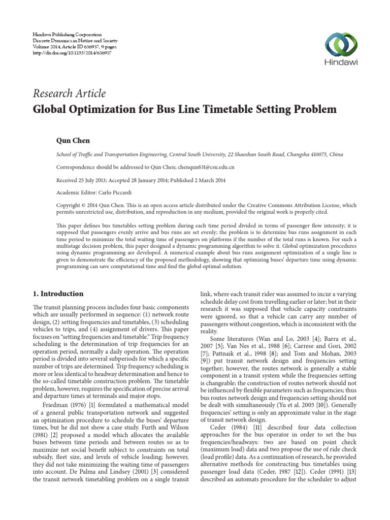 4 - Global Optimization For Bus Line Timetable Setting Problem | PDF | Dynamic Programming ...