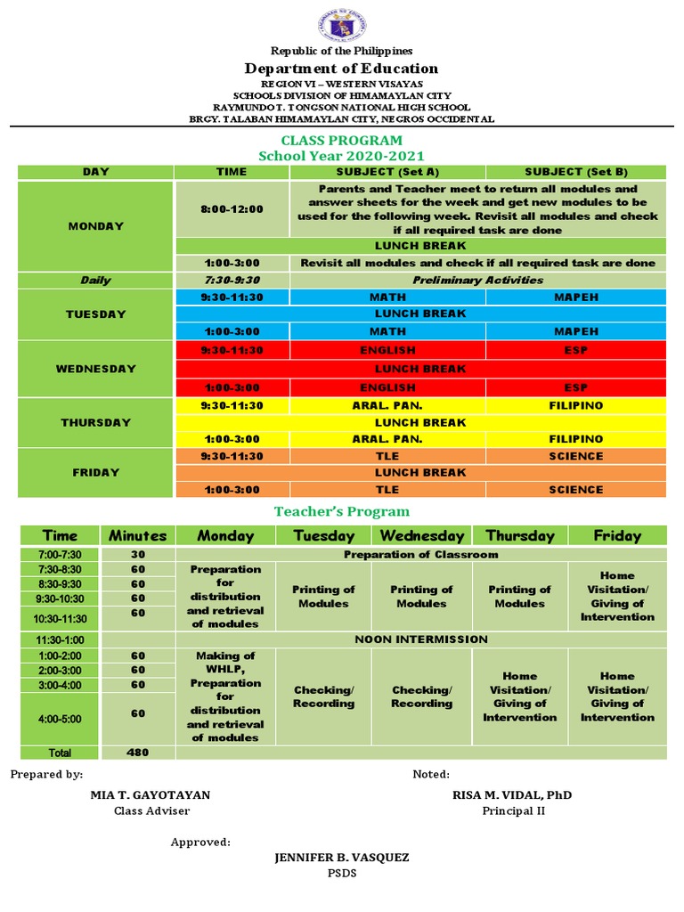 Himamaylan City Class Program 2020-2021 | PDF