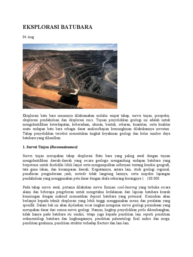 Eksplorasi Batubara: 1. Survei Tinjau (Reconnaissance) | PDF | Sains & Matematika | Teknologi ...