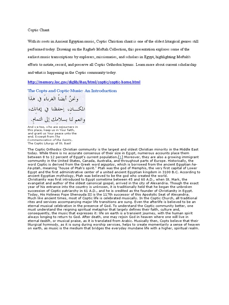 The Copts and Coptic Music: An Introduction | PDF | Coptic Orthodox ...