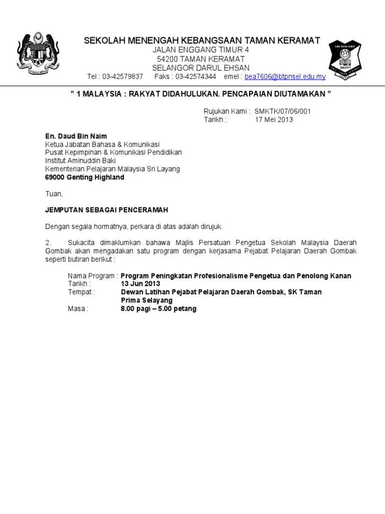 Surat Jemput Penceramah | PDF