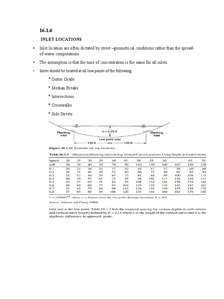 Inlet Locations: - Inlets Should Be Located at All Low Points of The ...