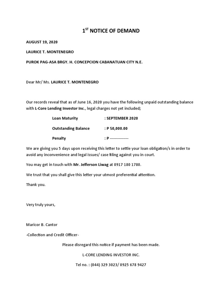 1ST Notice of Demand | PDF