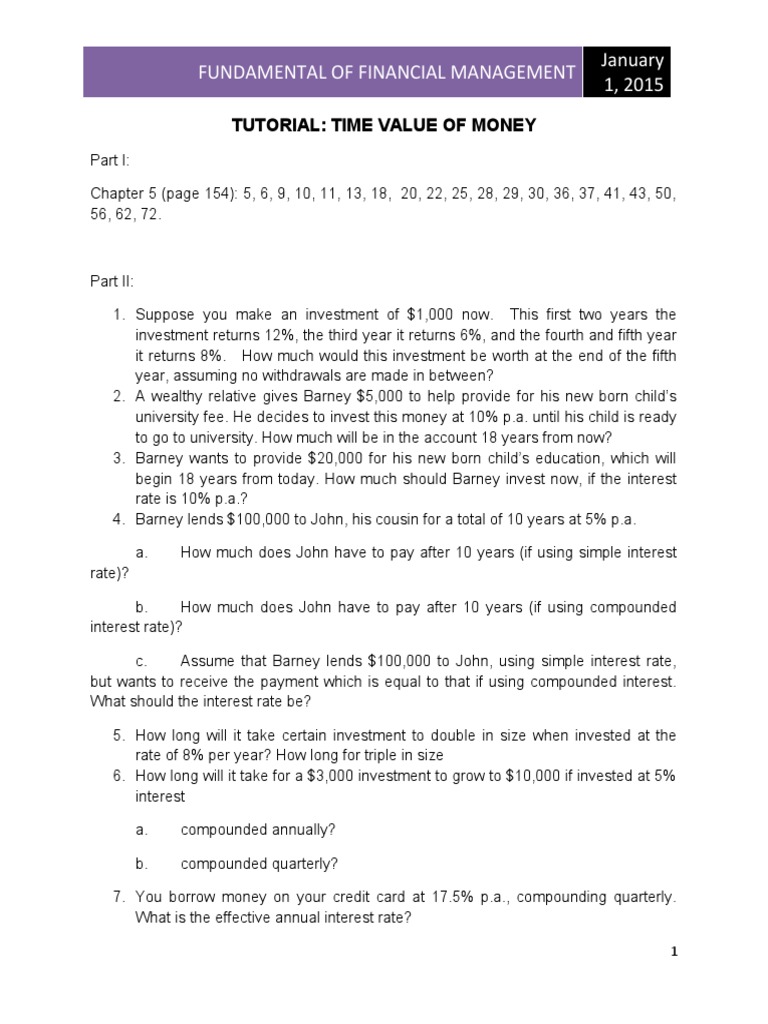 Tutorial TVM - S1 - 2020.21 | PDF | Loans | Refinancing