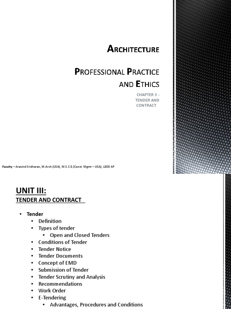 Professional Practice - Unit III Complete | PDF | Procurement | Architect