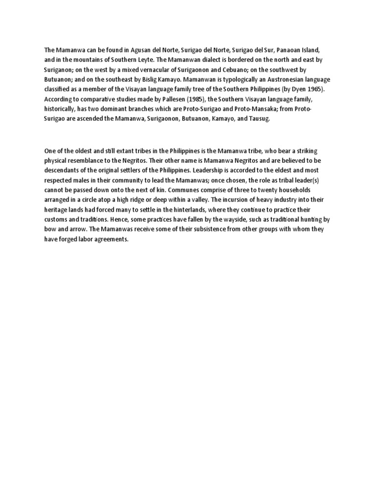 Mamanwa Tribe: Language and Culture | PDF | Social Science | Language ...