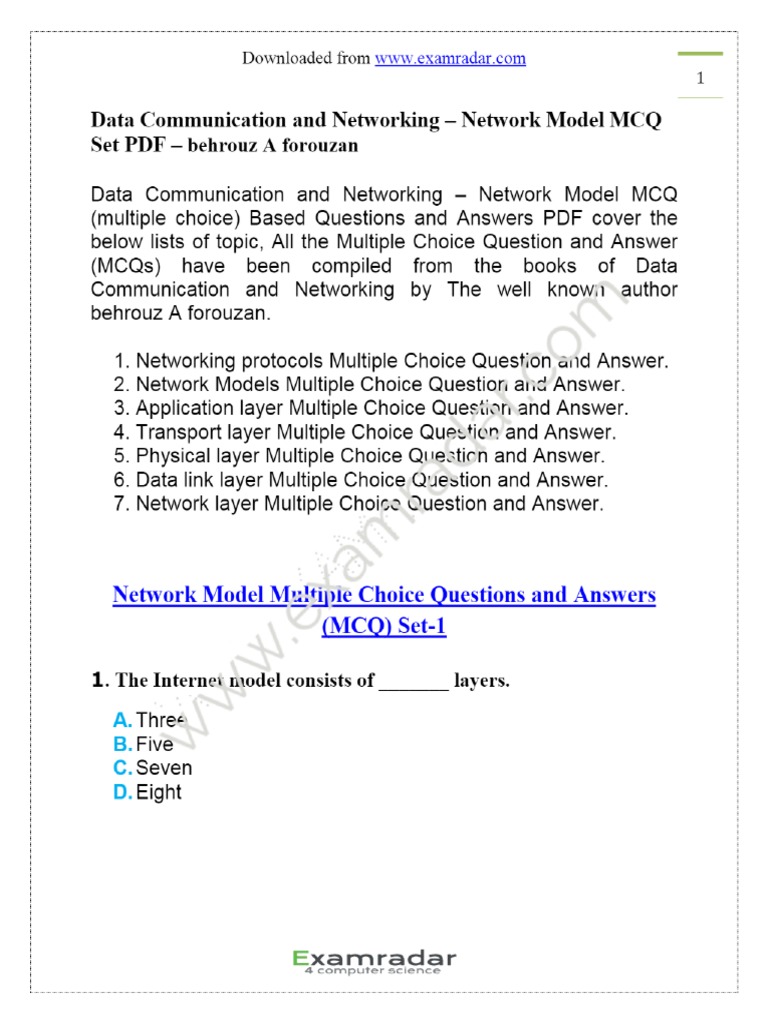 Data Communication and Networking - Network Model MCQs PDF - EXAMRADAR ...