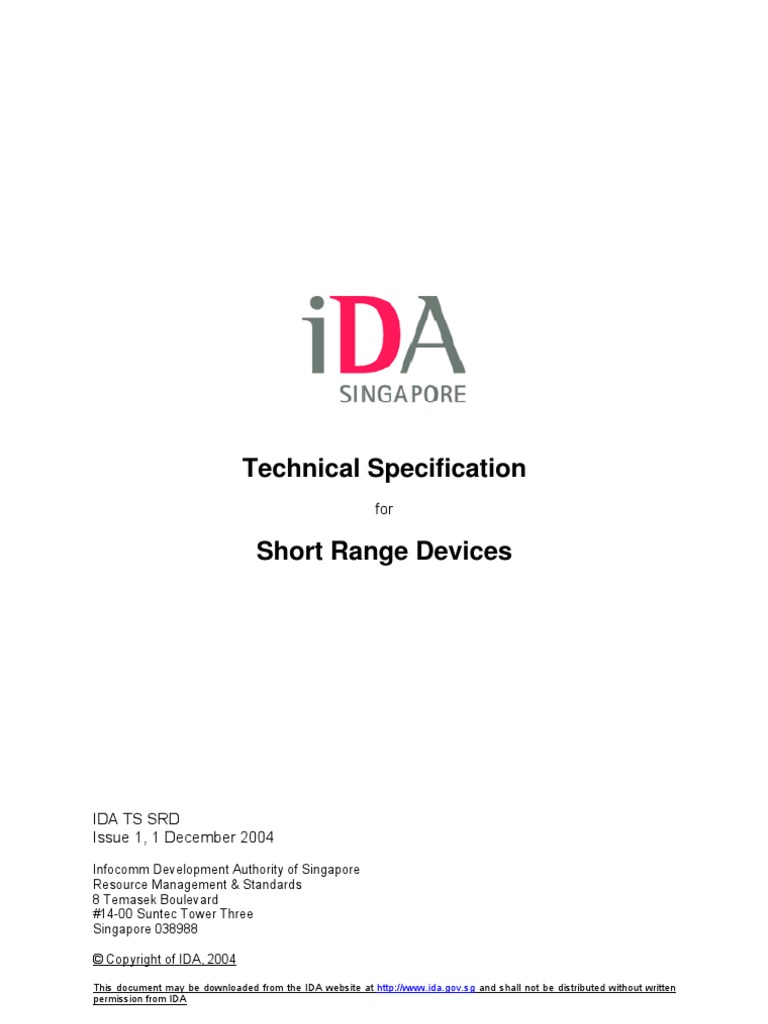 Singapore - Tech Spec For SRD - Short Range Devices | PDF | Radio ...