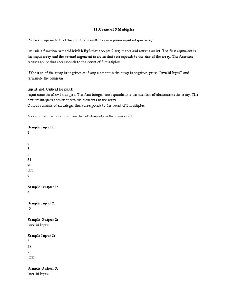 Unt Of 3 Multiples Pdf Parameter Computer Programming Integer Computer Science