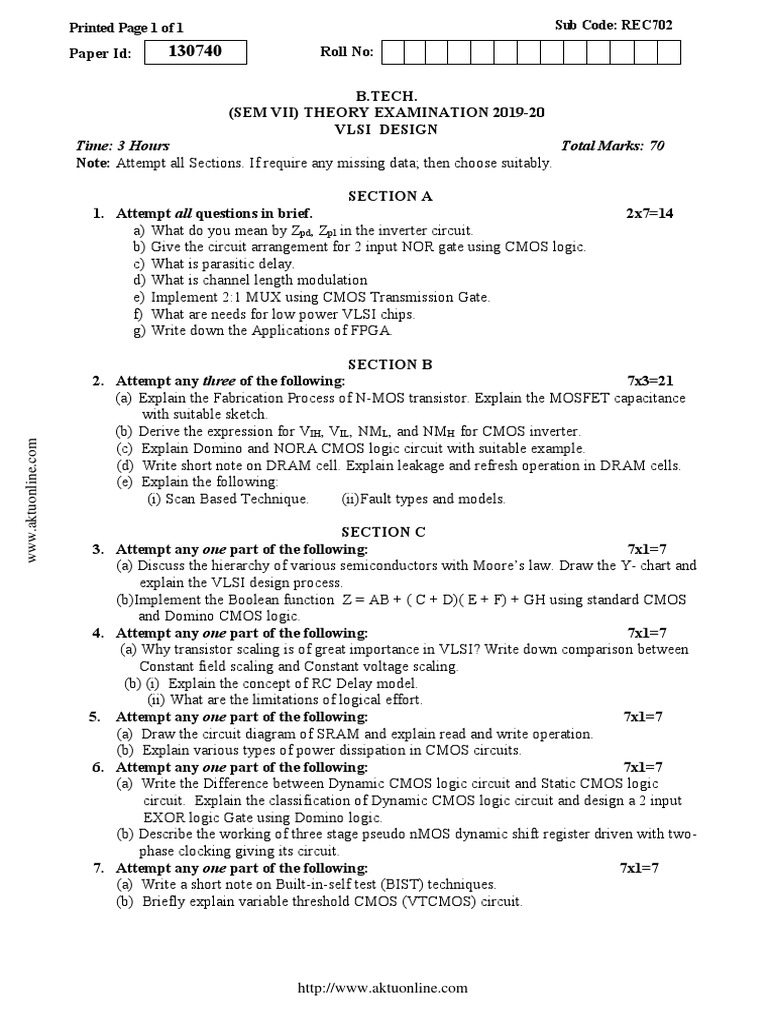 VLSI Design Exam Questions | PDF | Cmos | Logic Gate