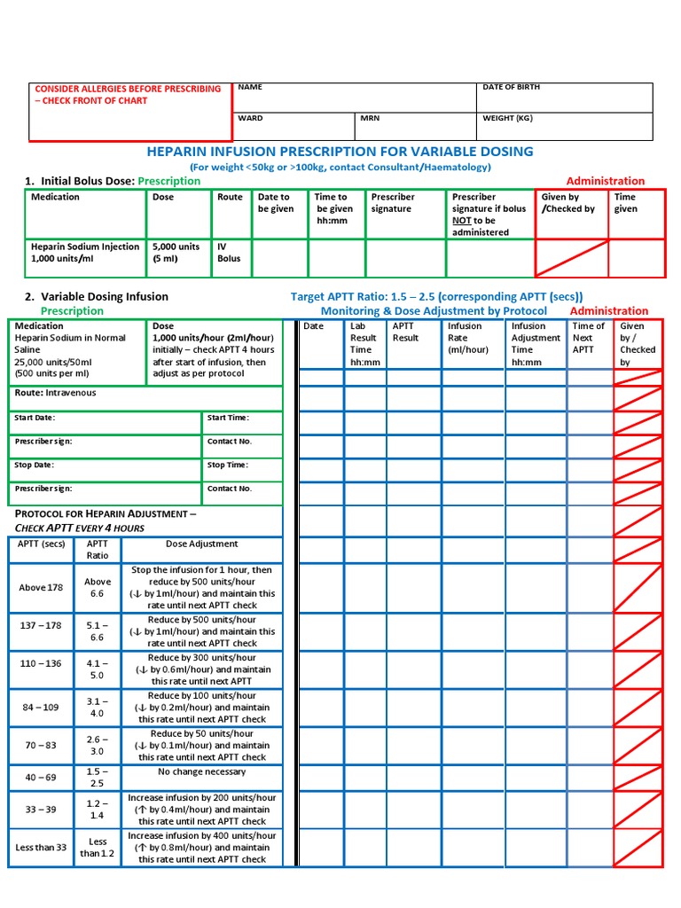 Haem-IV Heparin Policy 20160330 Prescription Chart | PDF | Intravenous ...