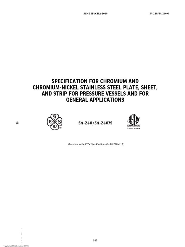 Asme Sa 240 PDF | PDF | Stainless Steel | Hardness