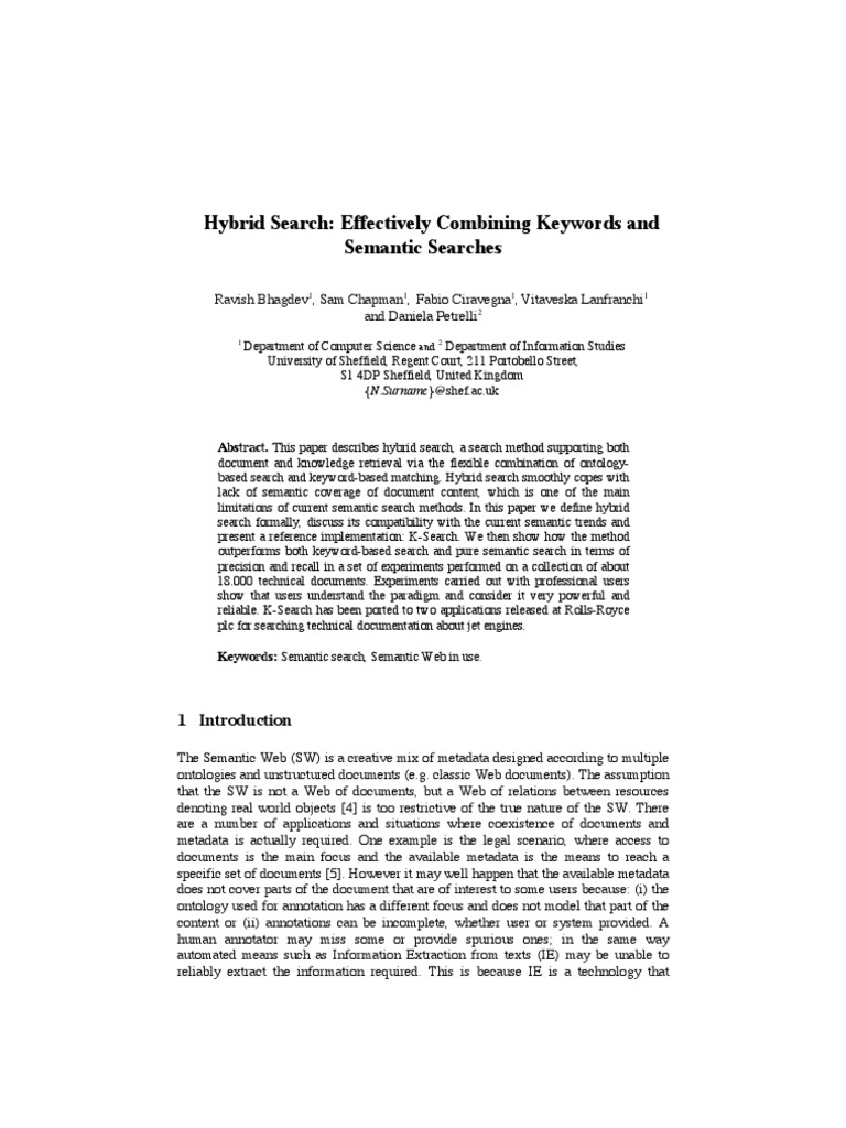 Hybrid Search: Effectively Combining Keywords and Semantic Searches | PDF | Information ...