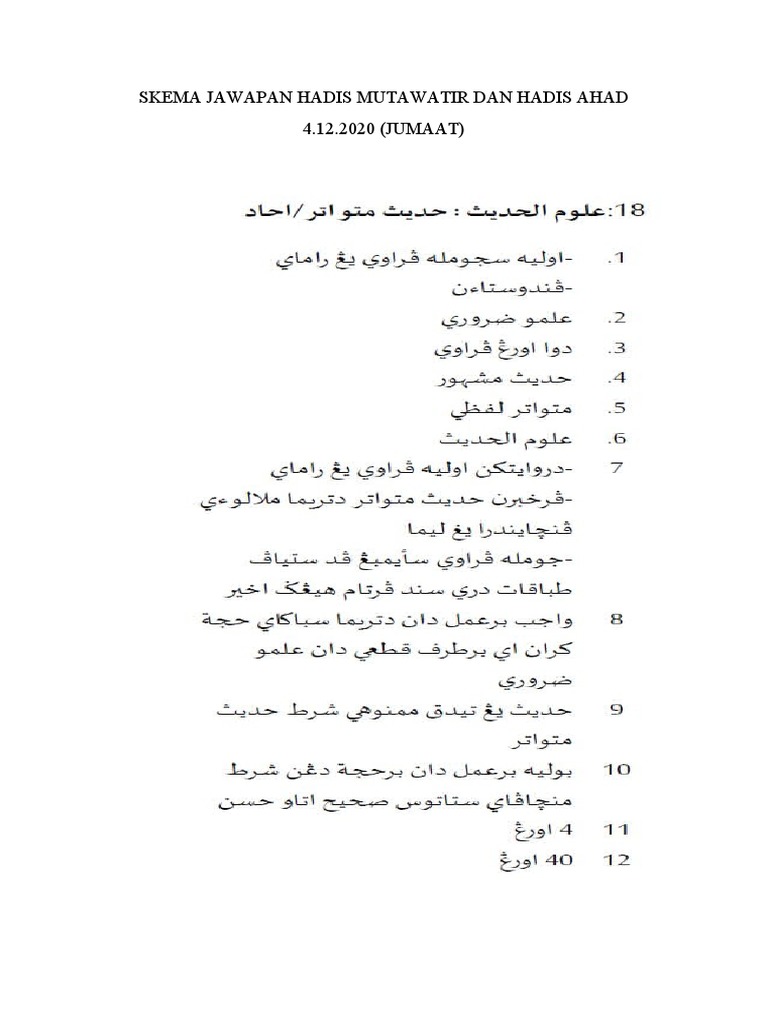 Panduan Hadis Mutawatir & Ahad | PDF