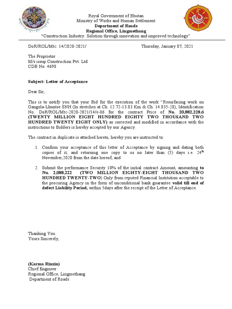 Letter of Acceptance | PDF | Business