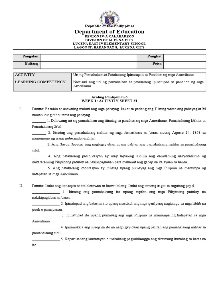 AP6 Activity Sheets Q2 | PDF