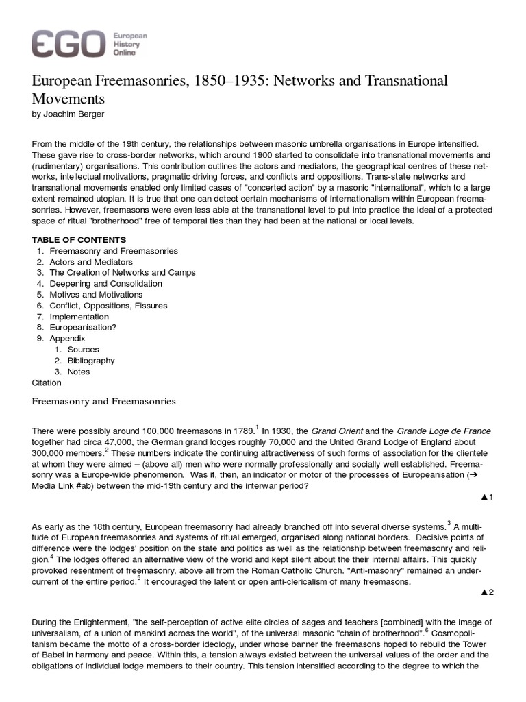 European Freemasonry Networks | PDF | Freemasonry | Masonic Lodge