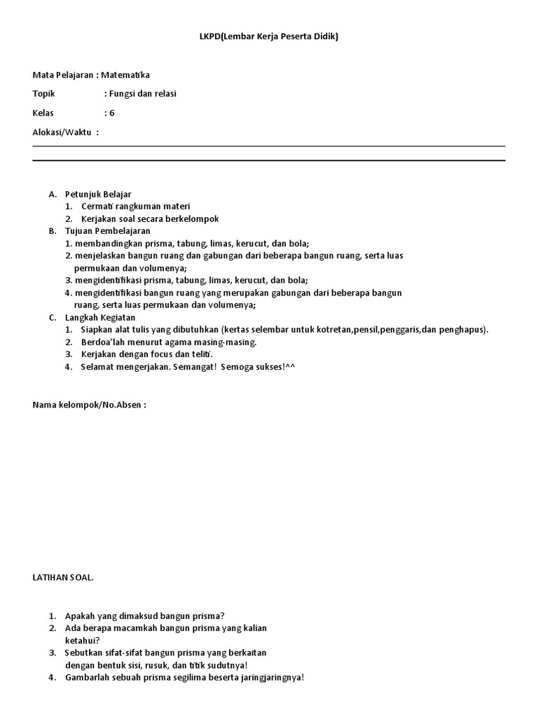 Contoh LKPD Matematika SD | PDF