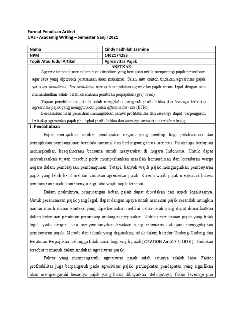 UAS Academic Writing - Cindy Fadhilah J - 1402174255 | PDF