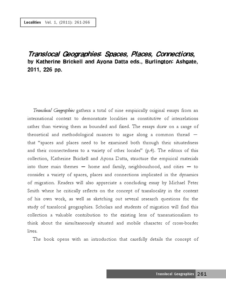 Translocal Geographies Spaces, Places, Connections | PDF | Space ...