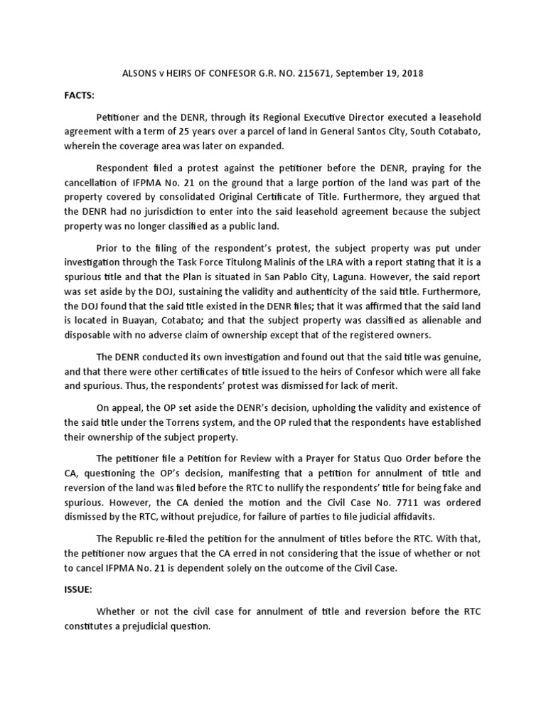 The Civil Case for Annulment of Title and Reversion Constitutes a ...