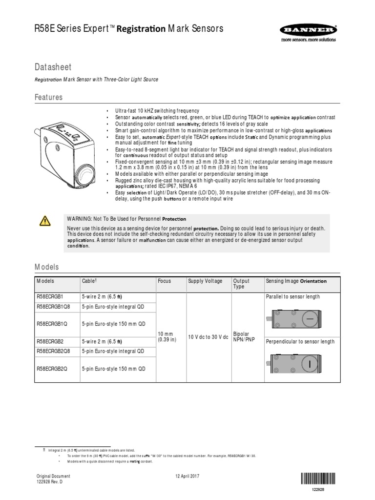R58E Series Expert Registration Mark Sensors: Datasheet | Download Free ...