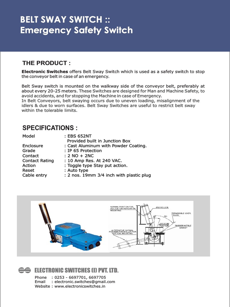 Belt Sway Switch:: Emergency Safety Switch: Specifications | PDF