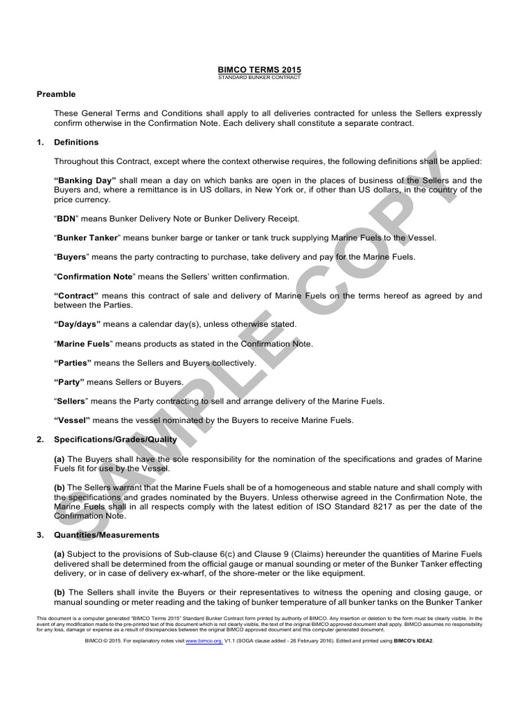 Sample Copy BIMCO Terms 2015 | PDF | Arbitration | Indemnity