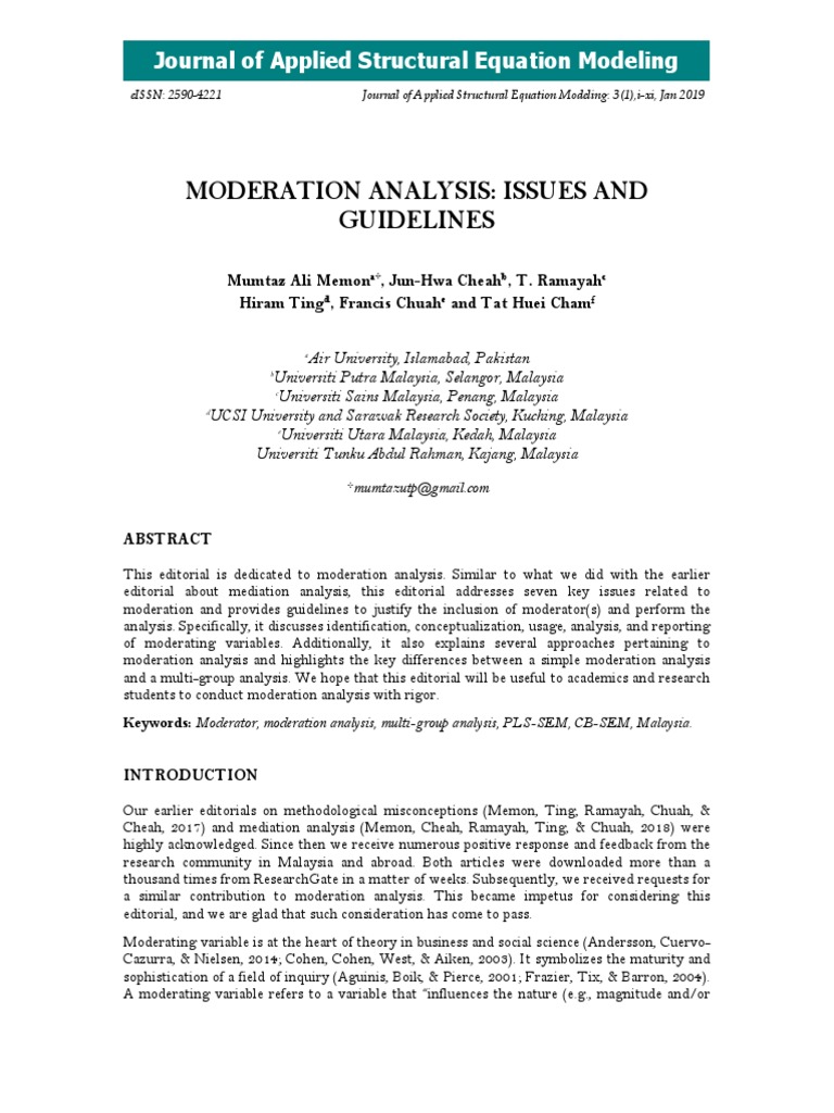 Memon Et Al. - Moderation Analysis Issue Adn Guidelines PDF | PDF ...