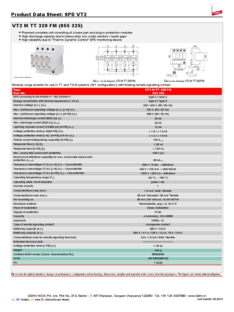 Product Data Sheet: SPD VT2 VT2 M TT 320 FM (955 325) | Download Free ...