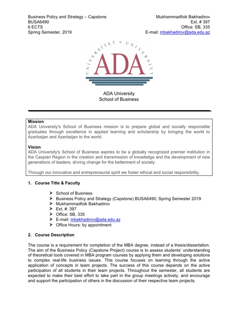 BUSA6490 - Business Policy and Strategy (Capstone Project) - Course ...