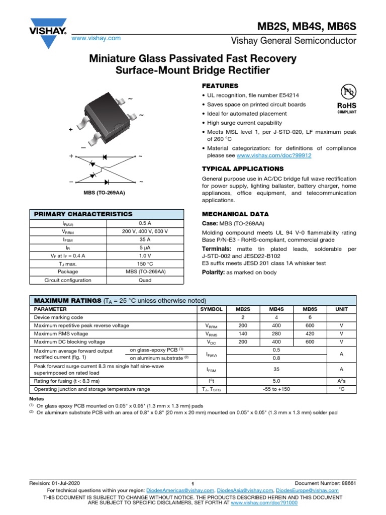 Datasheet Gretz mb6s | PDF | Rectifier | Printed Circuit Board